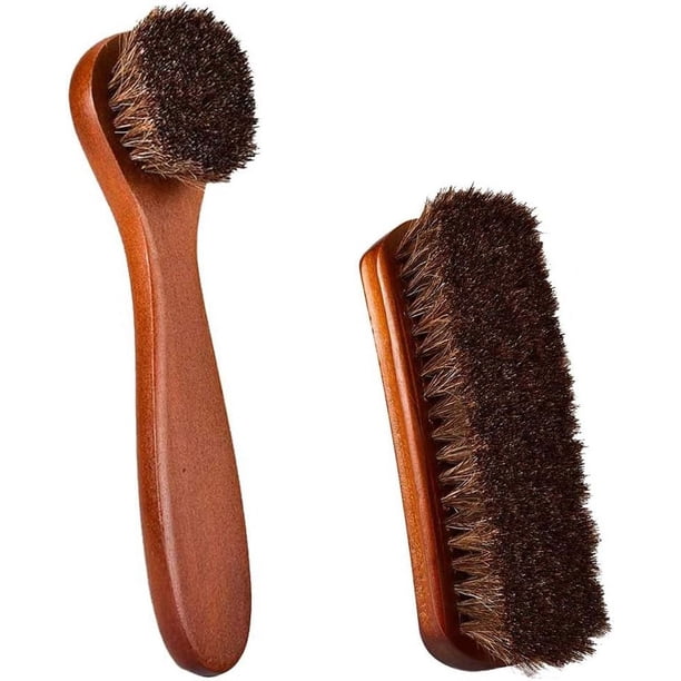Lunfar 2PCS Shoe Brush, Natural Horsehair Bristle Shoe Brushes + Small ...