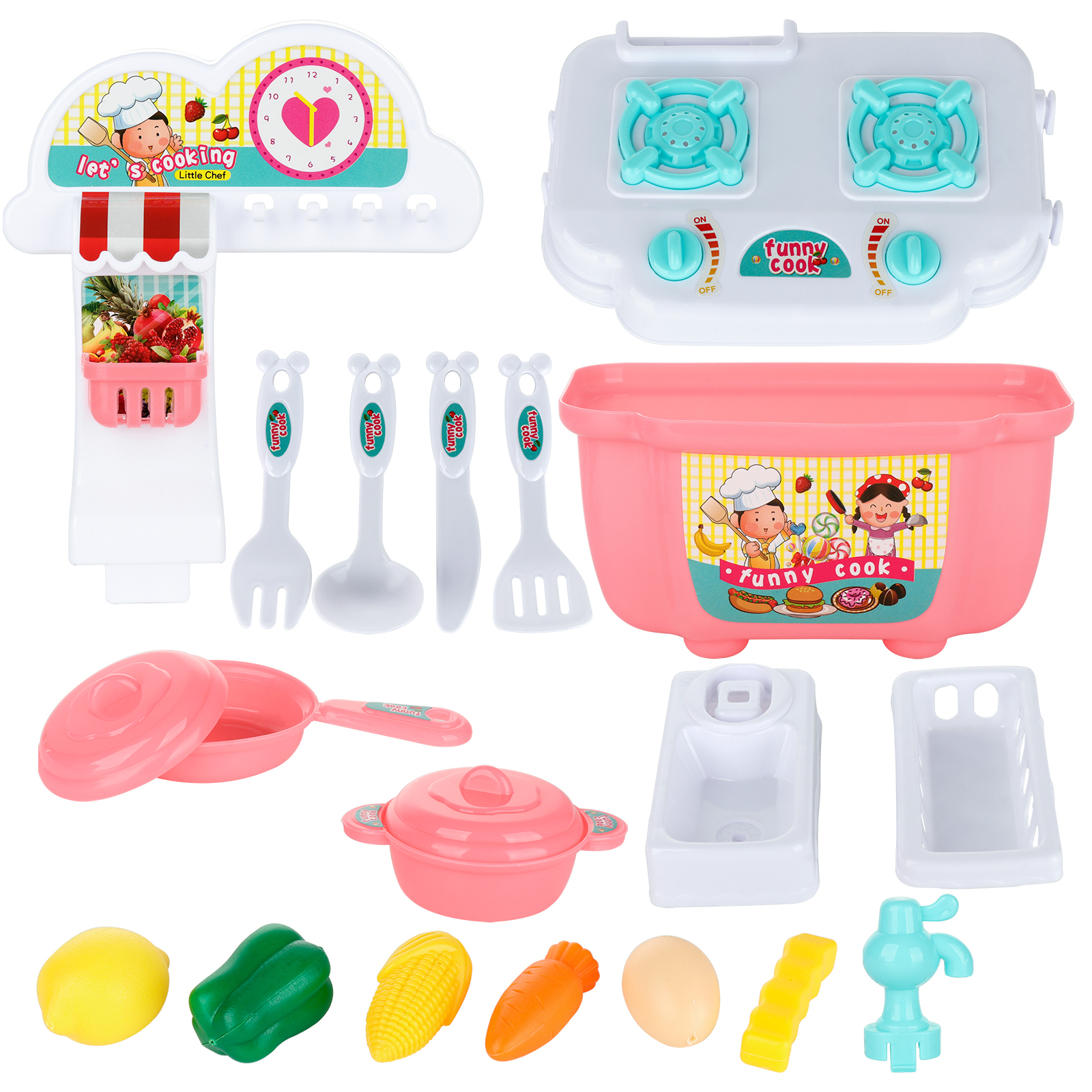 Bojue (9.2*4*10 in)Pink Kids Toy Role Play Kitchen Mini House Cook ...