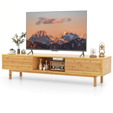 MoNiBloom Bamboo TV Stand with Storage Cabinet, 54" to 82.5" Extendable ...