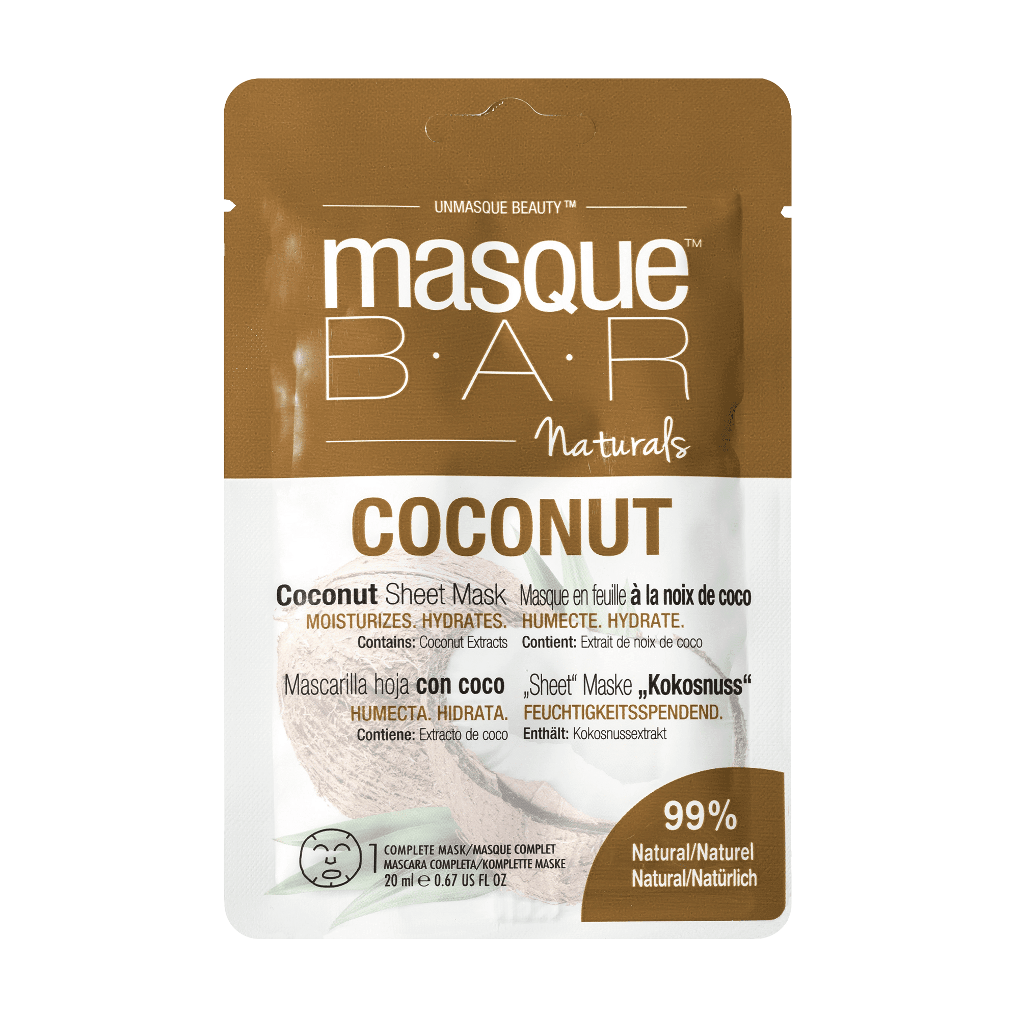 Masque Bar Naturals Coconut Sheet Mask 99% Natural, Vegan, and Gluten ...