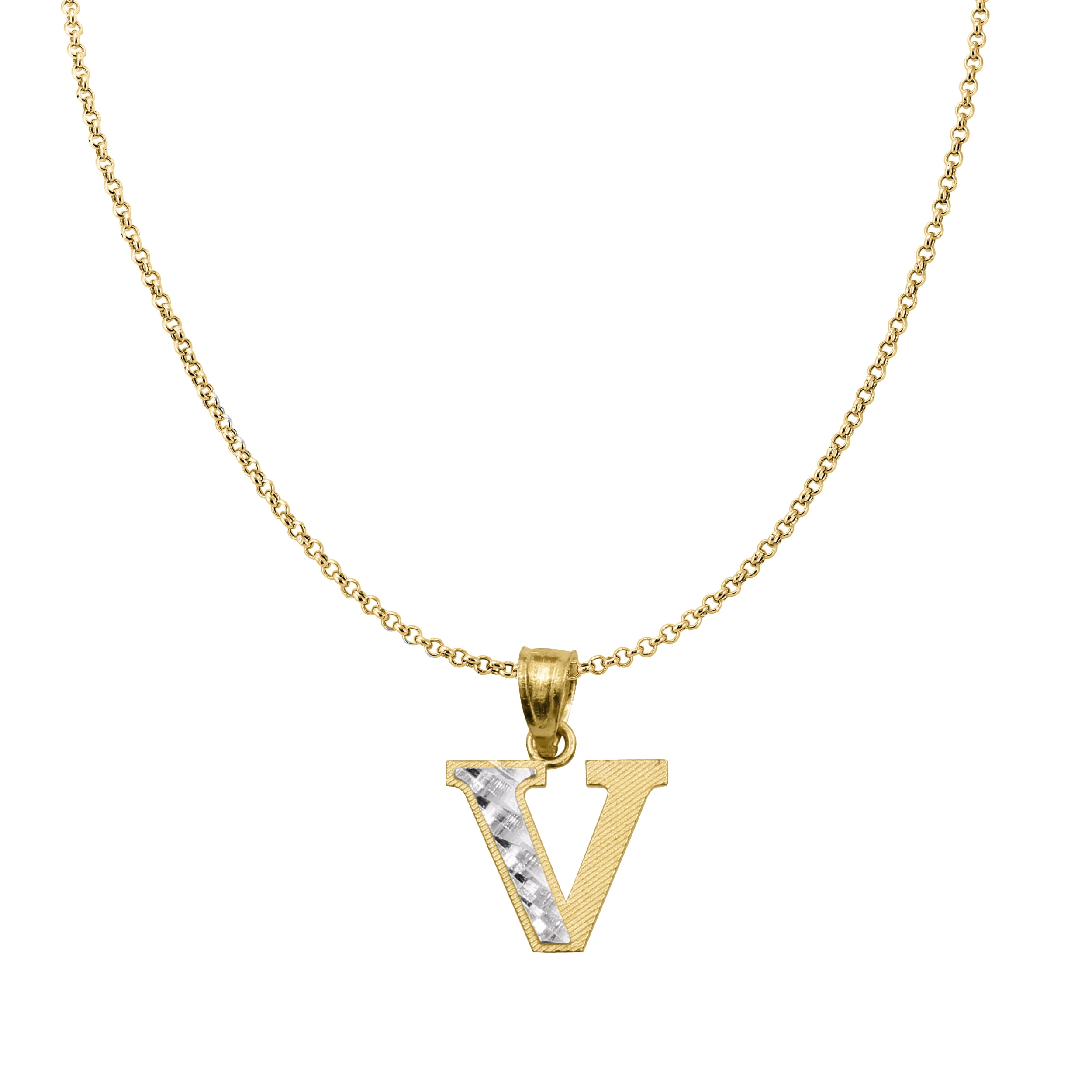 Precious Stars - 14k Two-tone Gold Diamond-cut Initial Letter 'V ...