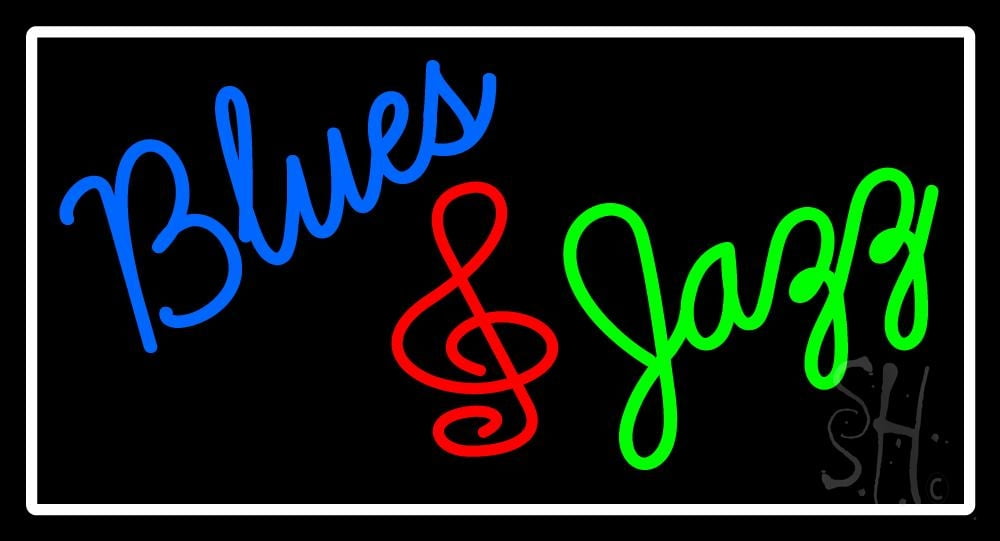White Border Blues Jazz LED Neon Sign 13" Tall x 24" Wide - inches ...