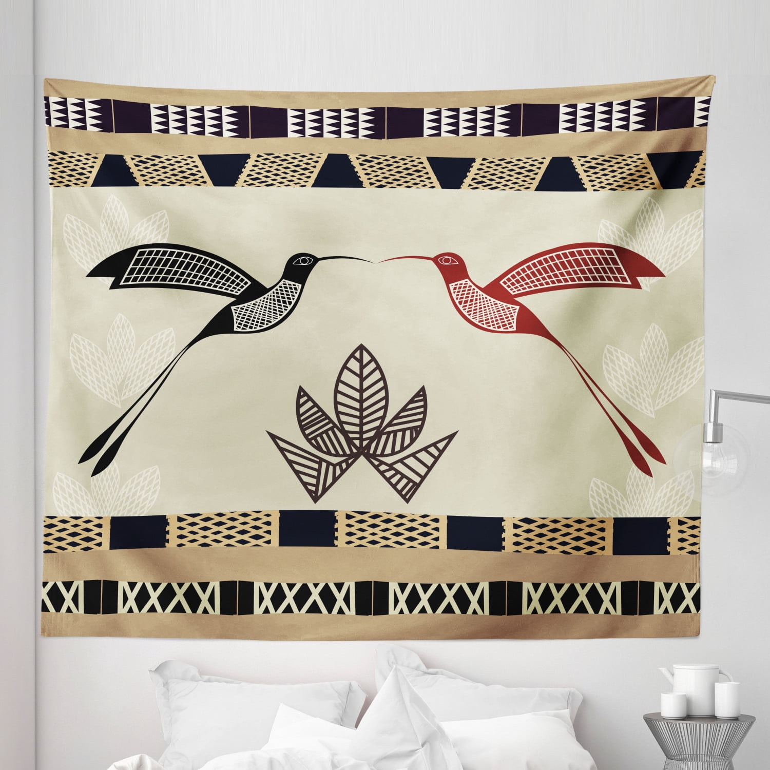 Tribal Tapestry, Image of Bamboo and Hummingbirds Geometric Pattern ...