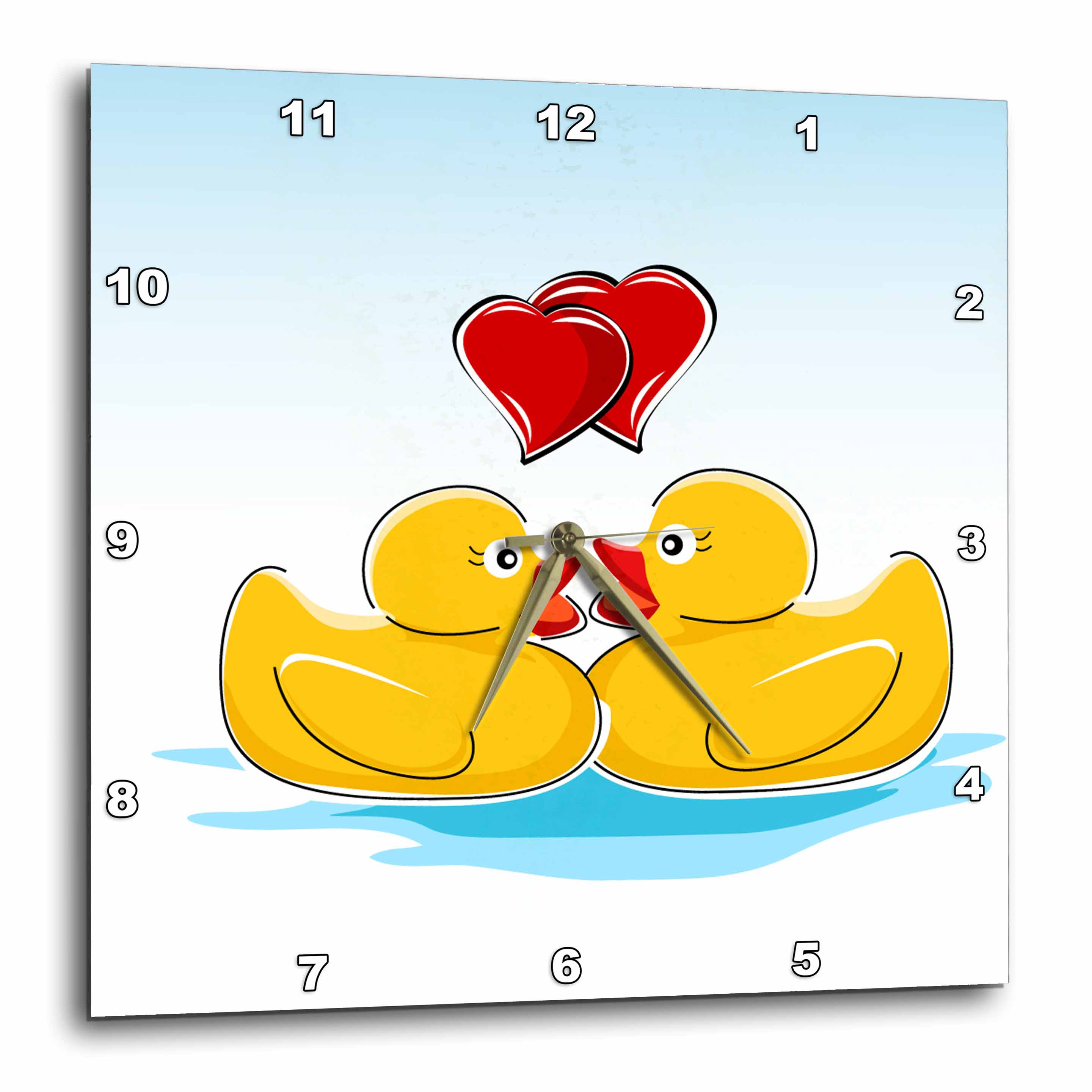 3dRose Two Cute Yellow Rubber Ducks With Two Red Hearts - Wall Clock ...