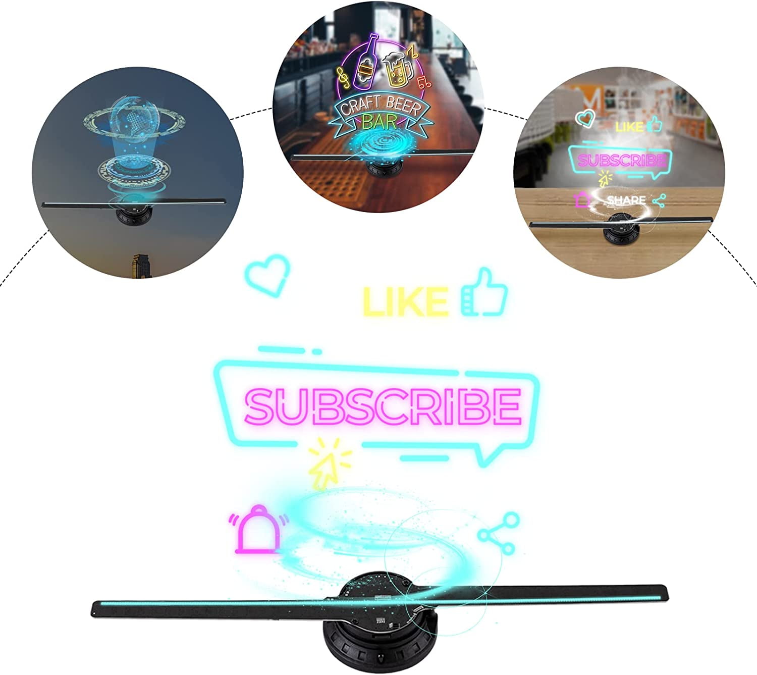 Miumaeov 3D Holographic Fan Hologram Fan Projector 1080P LED Light RGB ...