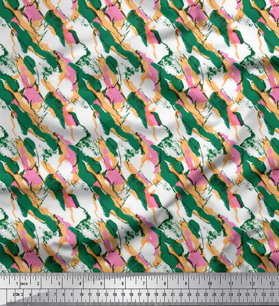 Soimoi Japan Crepe Satin Fabric Brush Stroke Abstract Print Fabric by ...