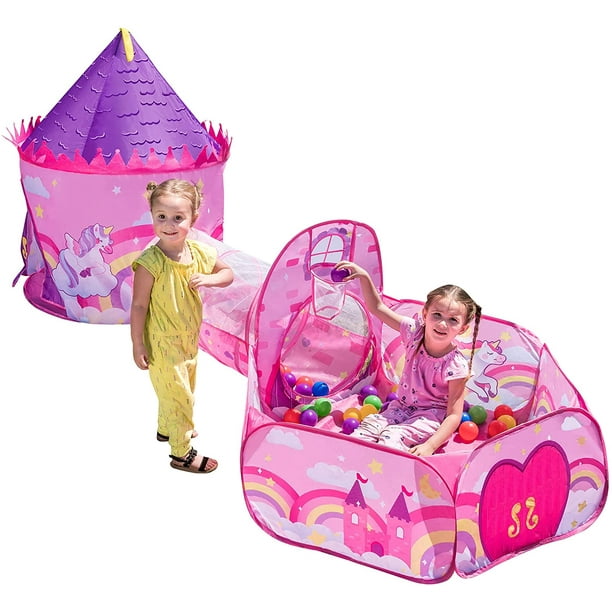 JOYIN Pink Unicorn Princess Pink Castle Play Ten,Tunnel and Playhouse ...