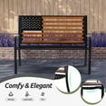 50" Outdoor Garden Bench with American Flag Style, Sturdy Cast Iron ...