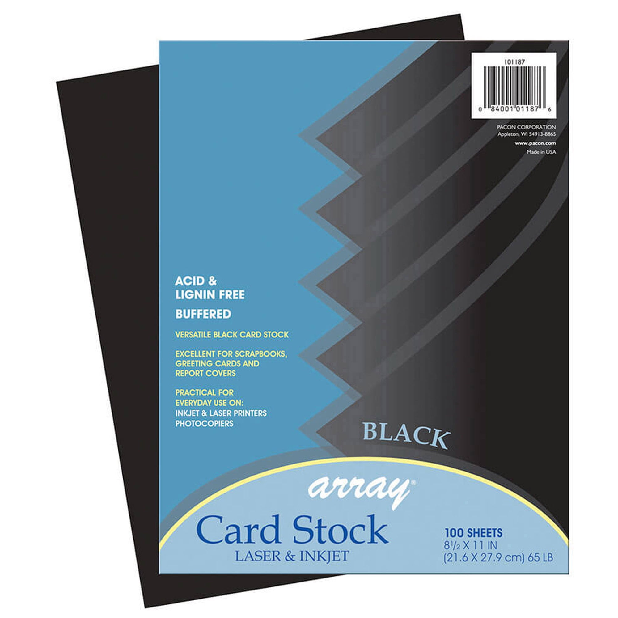 Pacon Array® Card Stock, 65 lb., Black, 100 Sheets Per Pack, 2 Packs ...