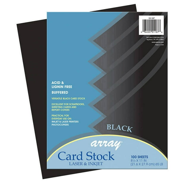 Pacon Array® Card Stock, 65 lb., Black, 100 Sheets Per Pack, 2 Packs ...