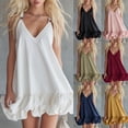 2026 Summer New Women's White V-Neck Ruffled Hem Mini Dress, Sleeveless ...