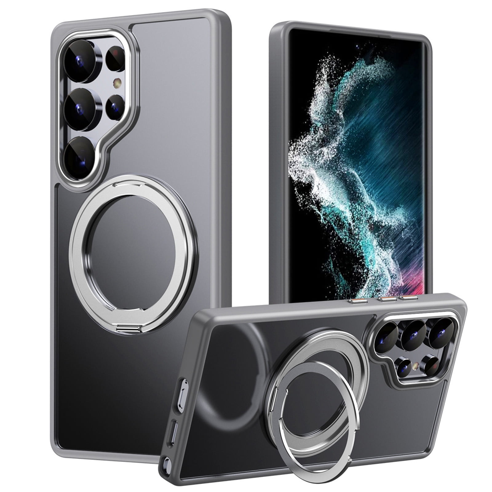 Unbranded Samsung S25 Ultra Magnetic Rotating Case Matte Finish 360° Adjustable Kickstand Protective Cover With Slim Shockproof Design Grey