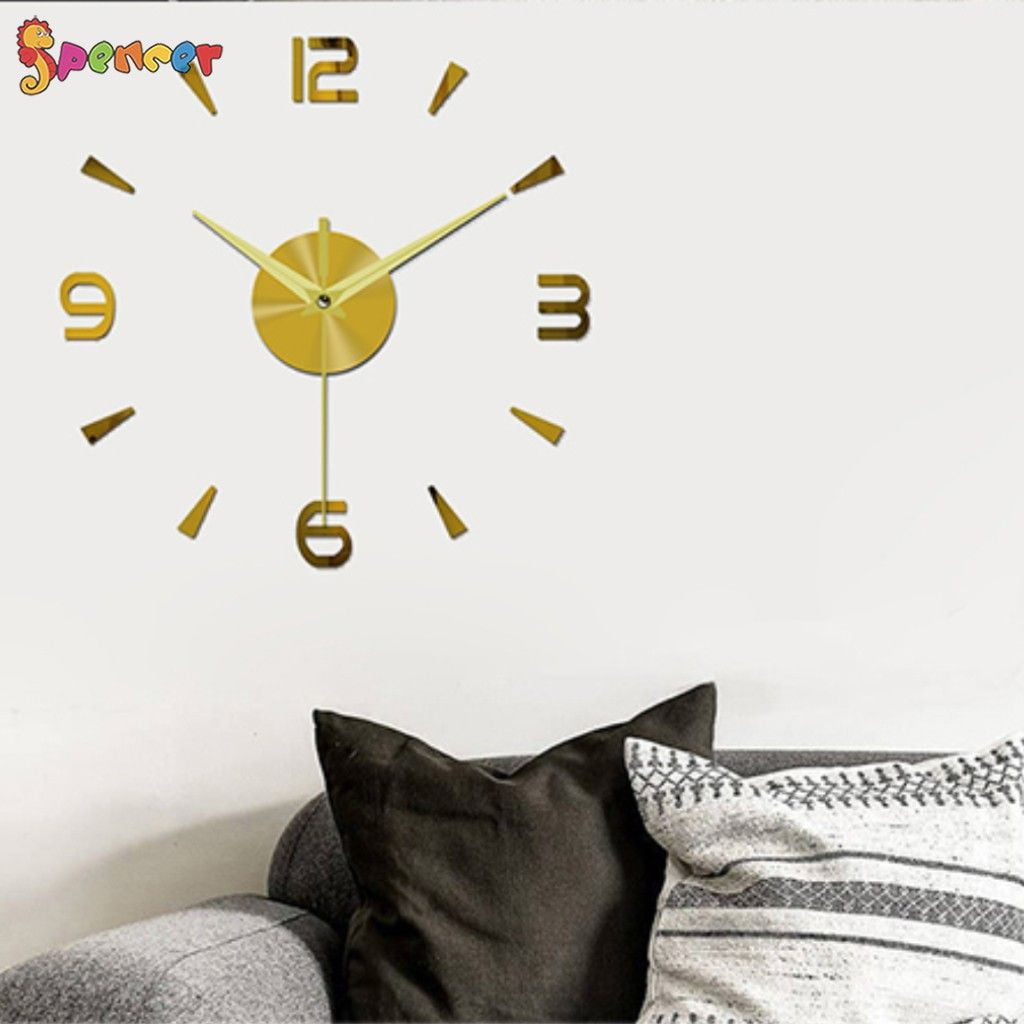 Spencer 3D Frameless Wall Clock Sticker Modern DIY Mute Mirror Wall ...