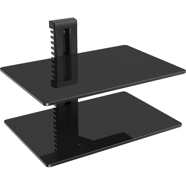 Wall Mounted 2 Tiers Glass AV Mount Shelf for Xbox /Cable Boxes/Gaming ...
