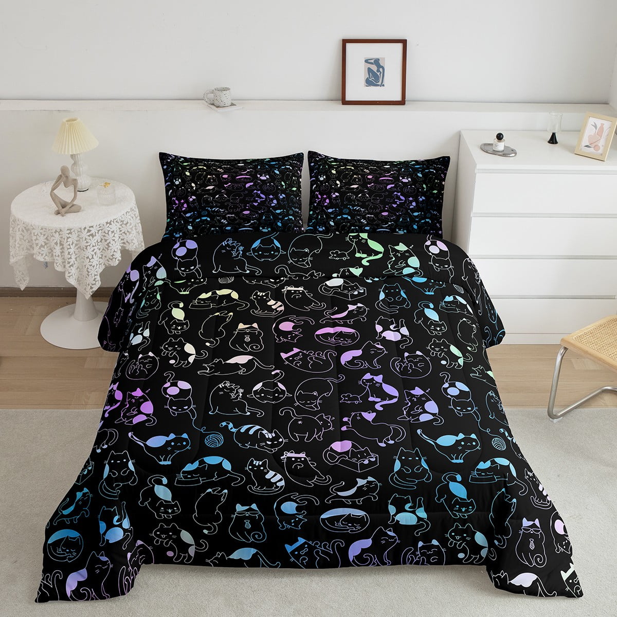 Click here for Yst Kawaii Cats Twin Comforter Set Kids Black Bedd... prices