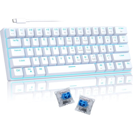 60 Percent Mechanical Gaming Keyboard, White Gaming Keyboard with Blue ...