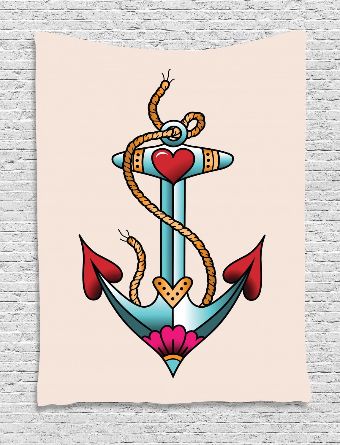 Anchor Tapestry, Colorful Anchor Design with Rope and Heart Motifs ...