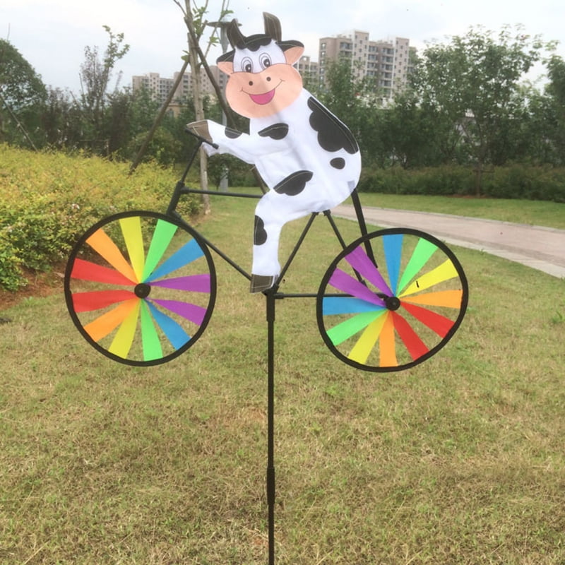 ESTONE Cute 3D Animal on Bike Windmill Whirligig Garden Lawn Yard Decor ...