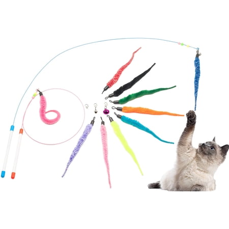 Interactive Worm Wire Cat Toy Wands Kitten Worm Teaser Wand with ...