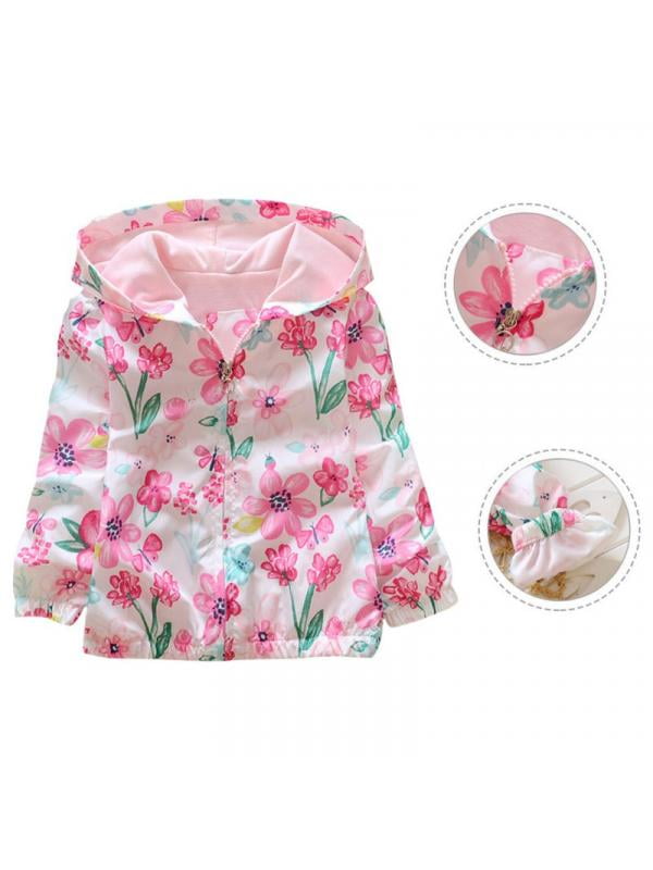 Kids Children Girls Flowers Printing Hooded Jackets, Baby Girls Long ...