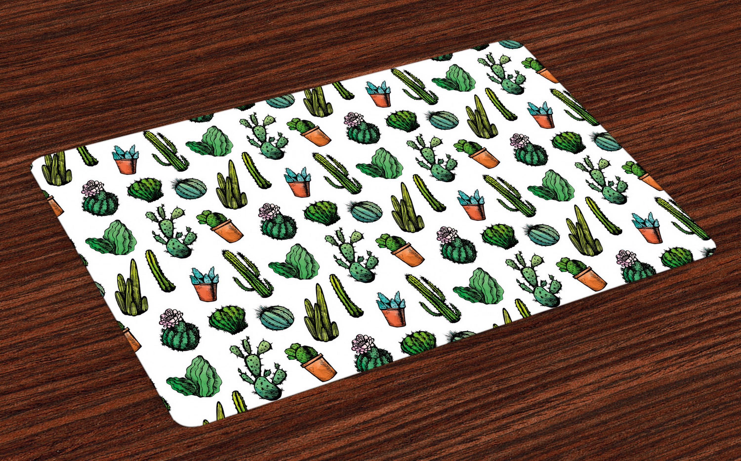 Ambesonne Cactus Place Mats Set of 4, Spiked Cacti Pots Art, Standard ...