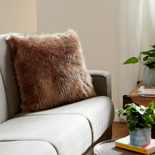Decmode Large Square Brown Faux Fur Throw Pillow, 24 Decmode Large Square Brown Faux Fur Throw Pillow, 24