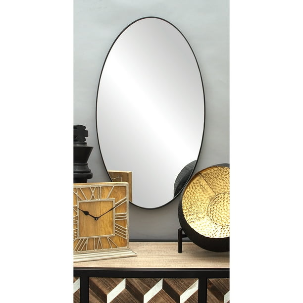 DecMode 18" x 31" Black Oval Shaped Wall Mirror with Thin Minimalistic ...