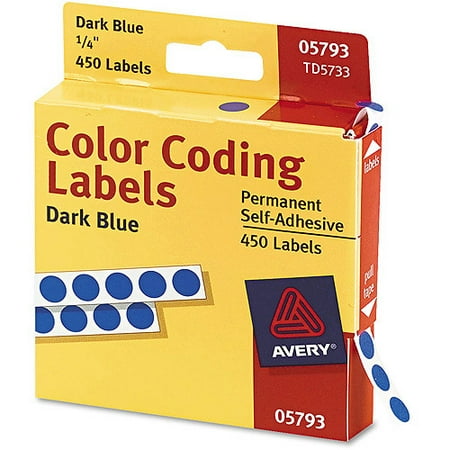 Avery Permanent Self-Adhesive Round Color-Coding Labels, 1/4" dia, Dark ...