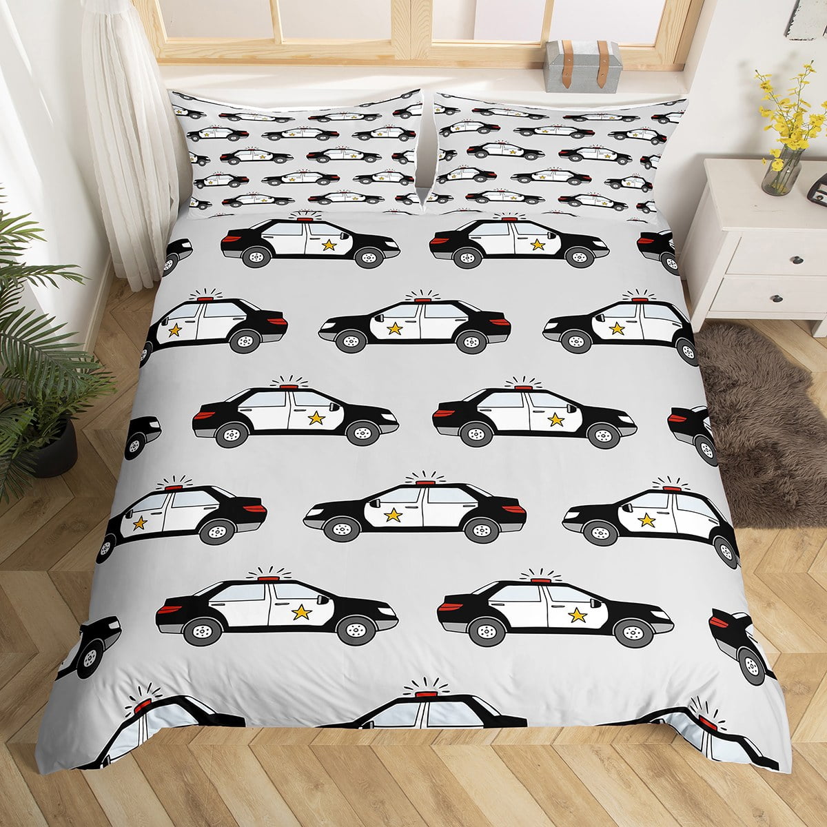 YST Kids Police Car Bedding Sets Queen Boys Cartoon Car Comforter Cover ...