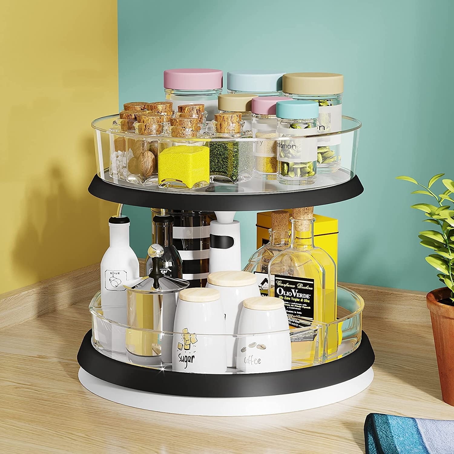 Oyajia 2 Tier Lazy Susan Rotating Organizer Height Adjustable for Home ...
