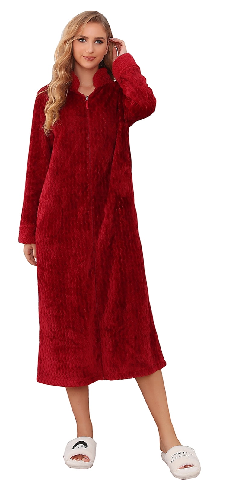 Richie House Women Fleece Robe Plush Long Zip Front Warm Soft Zippered Bathrobes S-3XL RHW4002-C ...