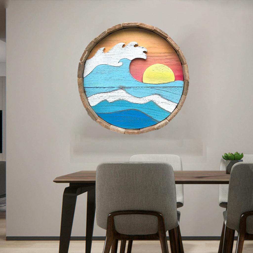 Art Hanging Decor Round Wood Panel Living Room Hall Hotel Bar ...