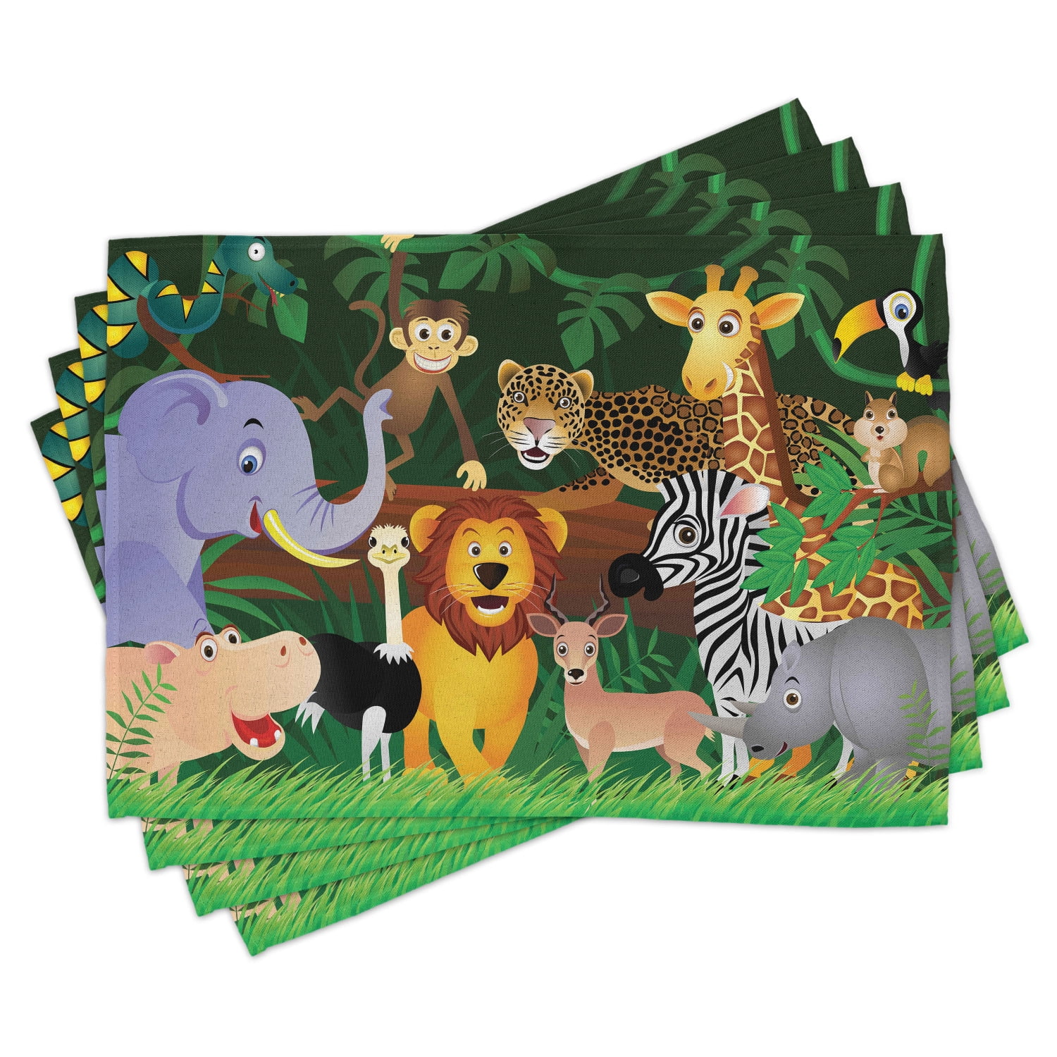 Ambesonne Zoo Place Mats Set of 4, Exotic Jungle Cheerful Fun, Standard ...