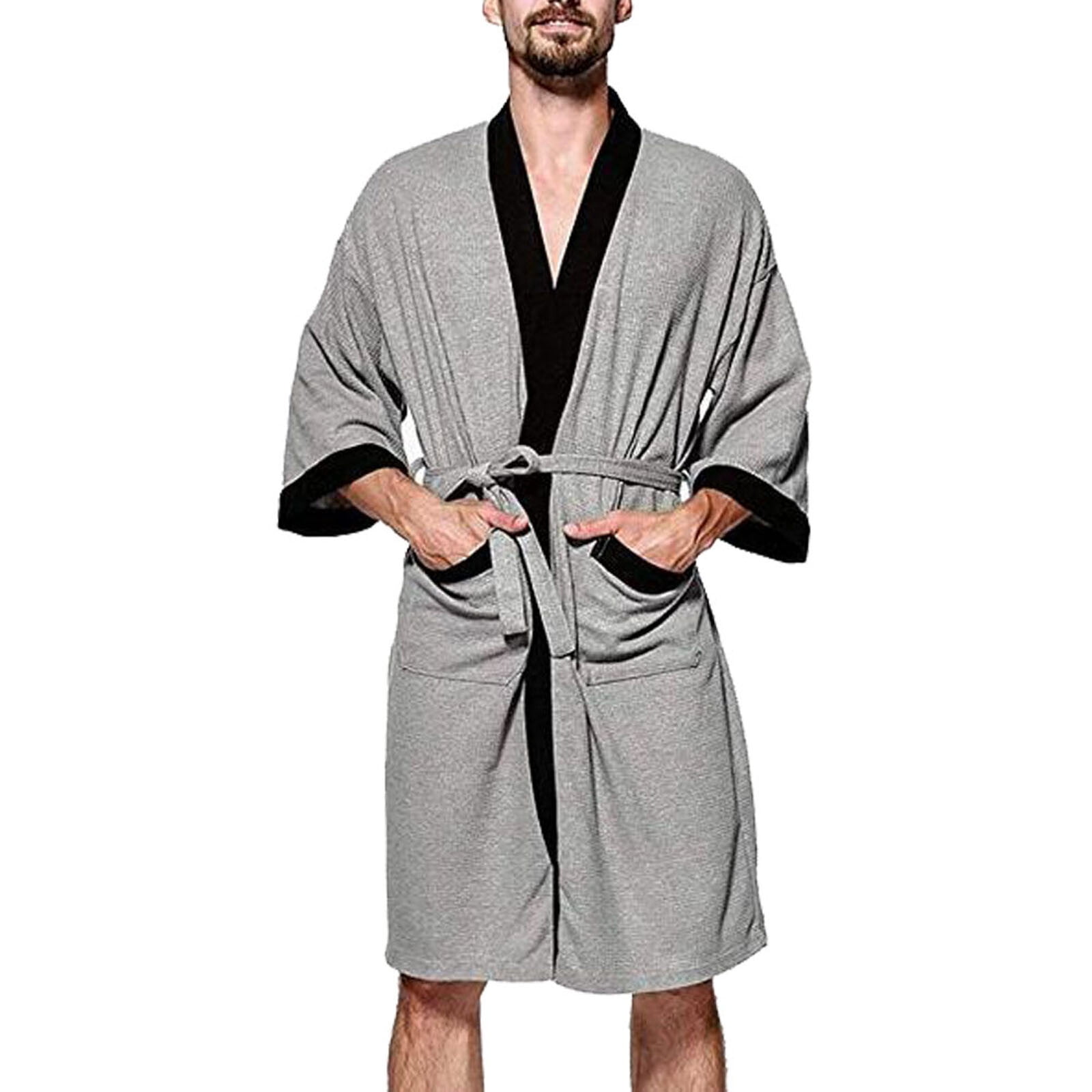 Woungzha Men's Waffle Kimono Robe Cotton Lightweight Nightgowns Spa ...