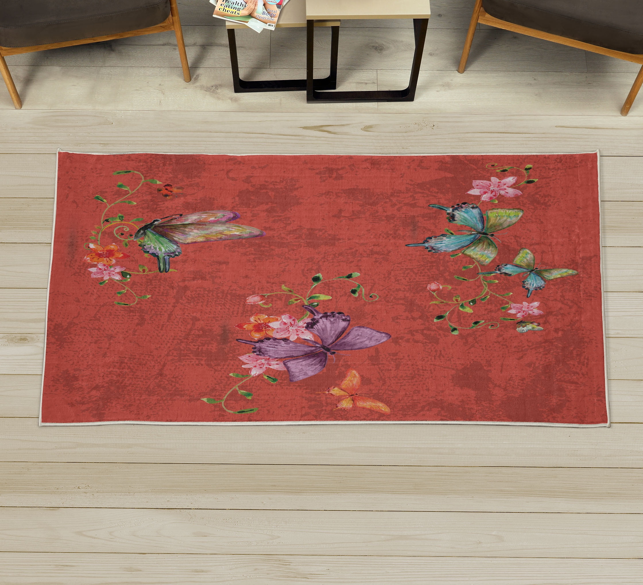 Butterfly Decorative Rug, Springtime Flying Moths on Vintage Style ...