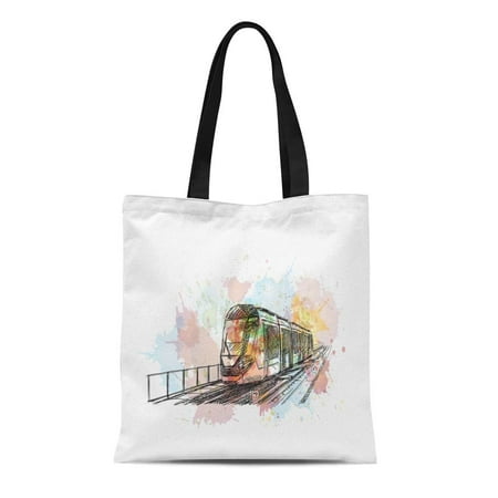 NUDECOR Canvas Tote Bag Color Watercolor Sketch of Dubai Mono Rail in ...
