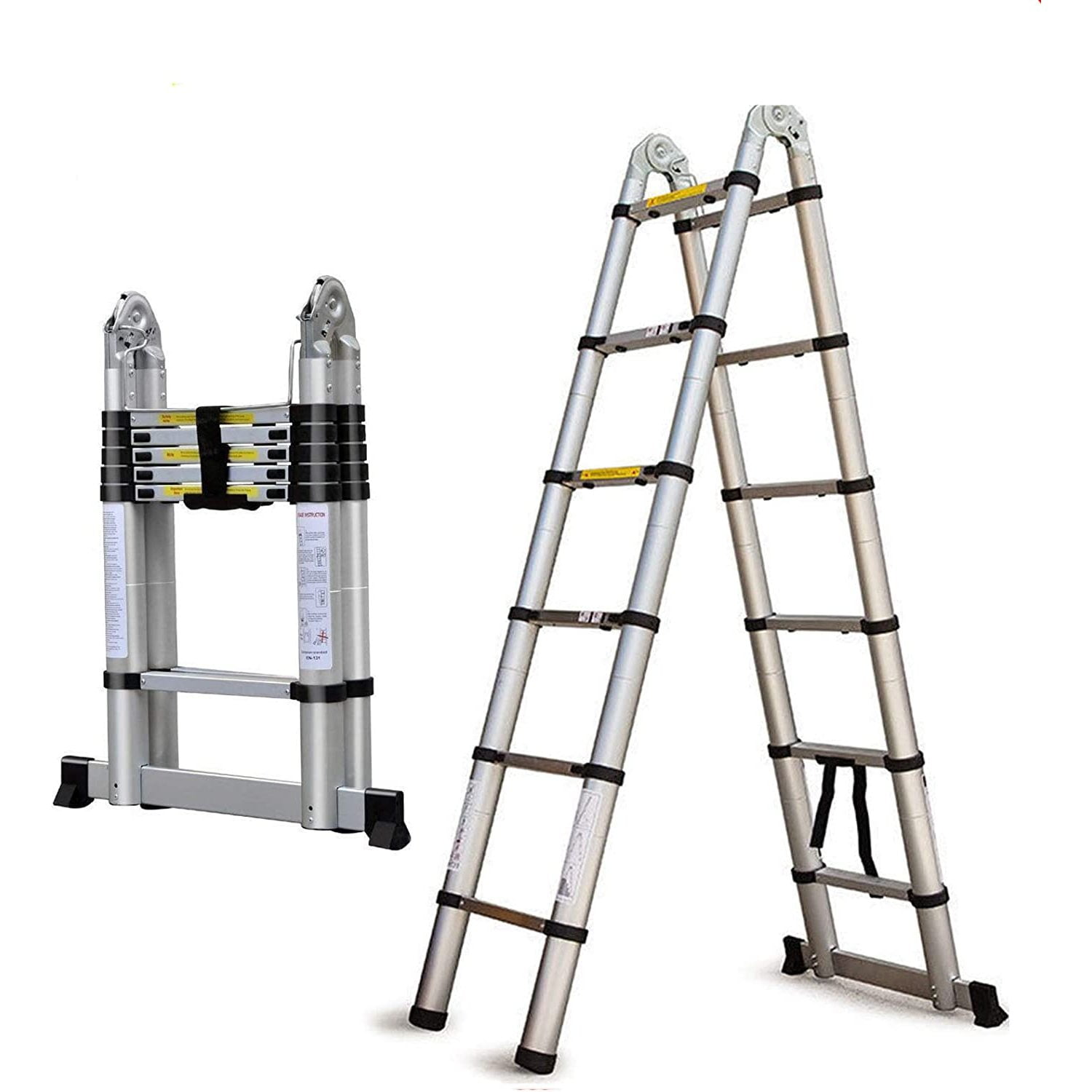 HTYSUPPLY Aluminium Telescopic Ladder 3.8M (1.9M+1.9M), A-Frame Step ...