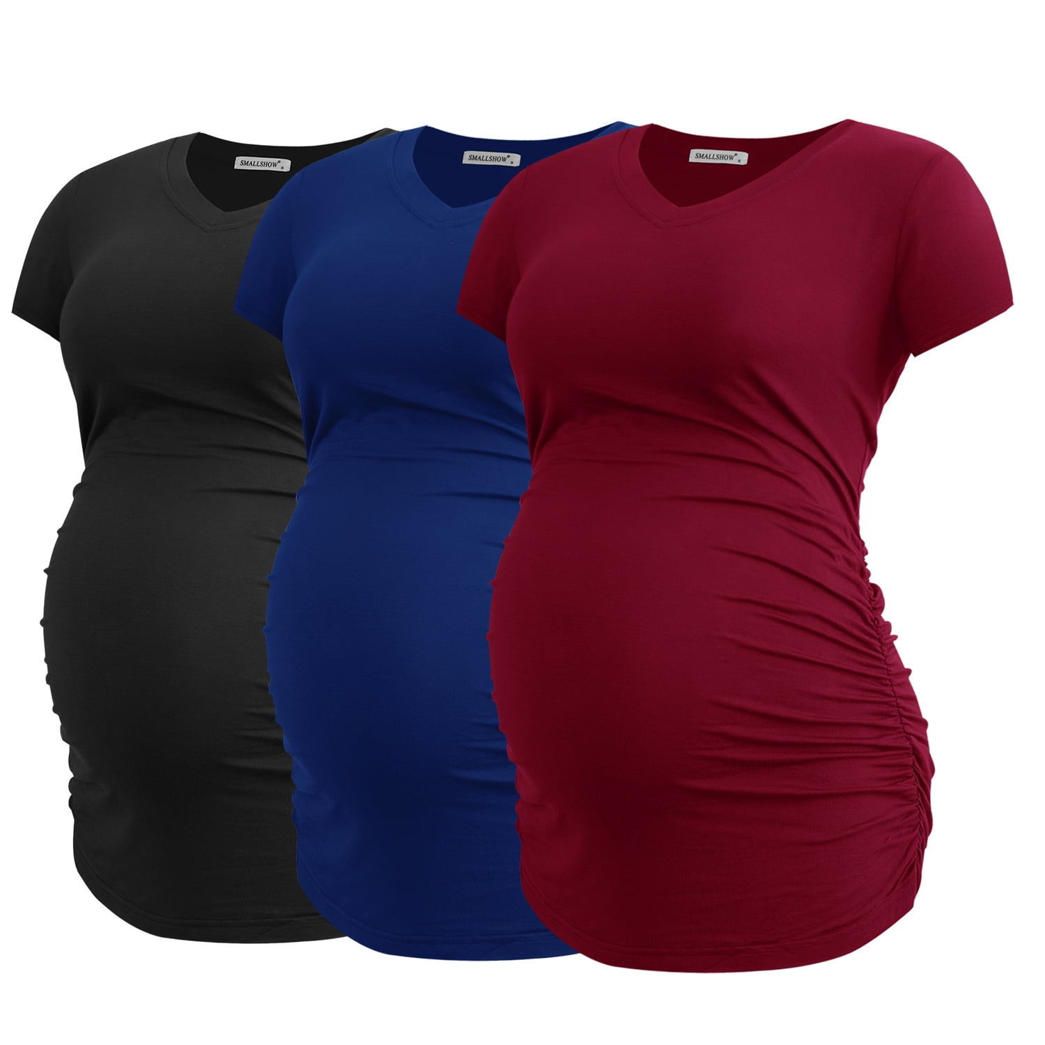 Smallshow Women's V Neck Maternity Tops Clothes Short Sleeve Pregnancy ...
