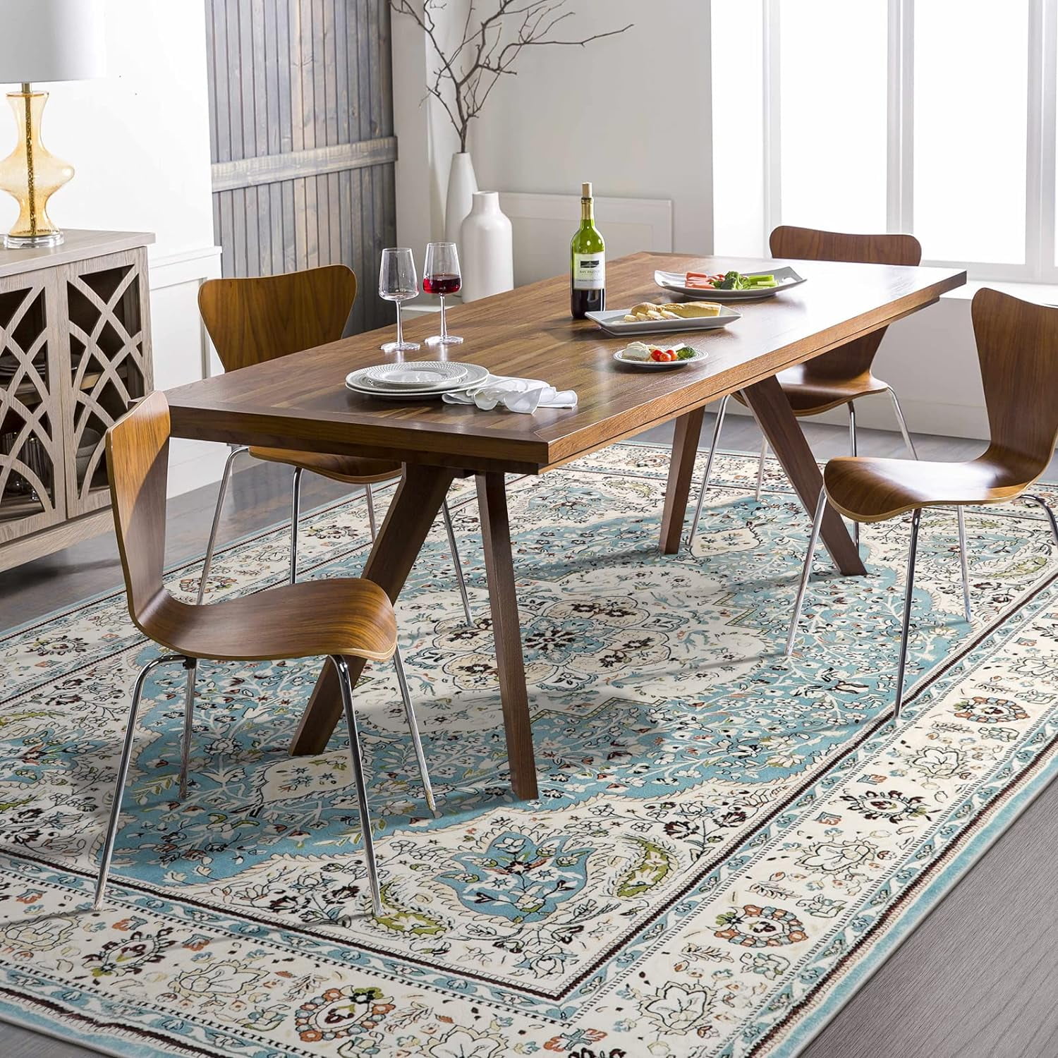 Laicaiw Floral Medallion Area Rug-6x9 Area Rug For Bedroom Washable Dining Room Rug  Vintage Printed Non Slip Low Pile Nursery Carpet For Office Powde