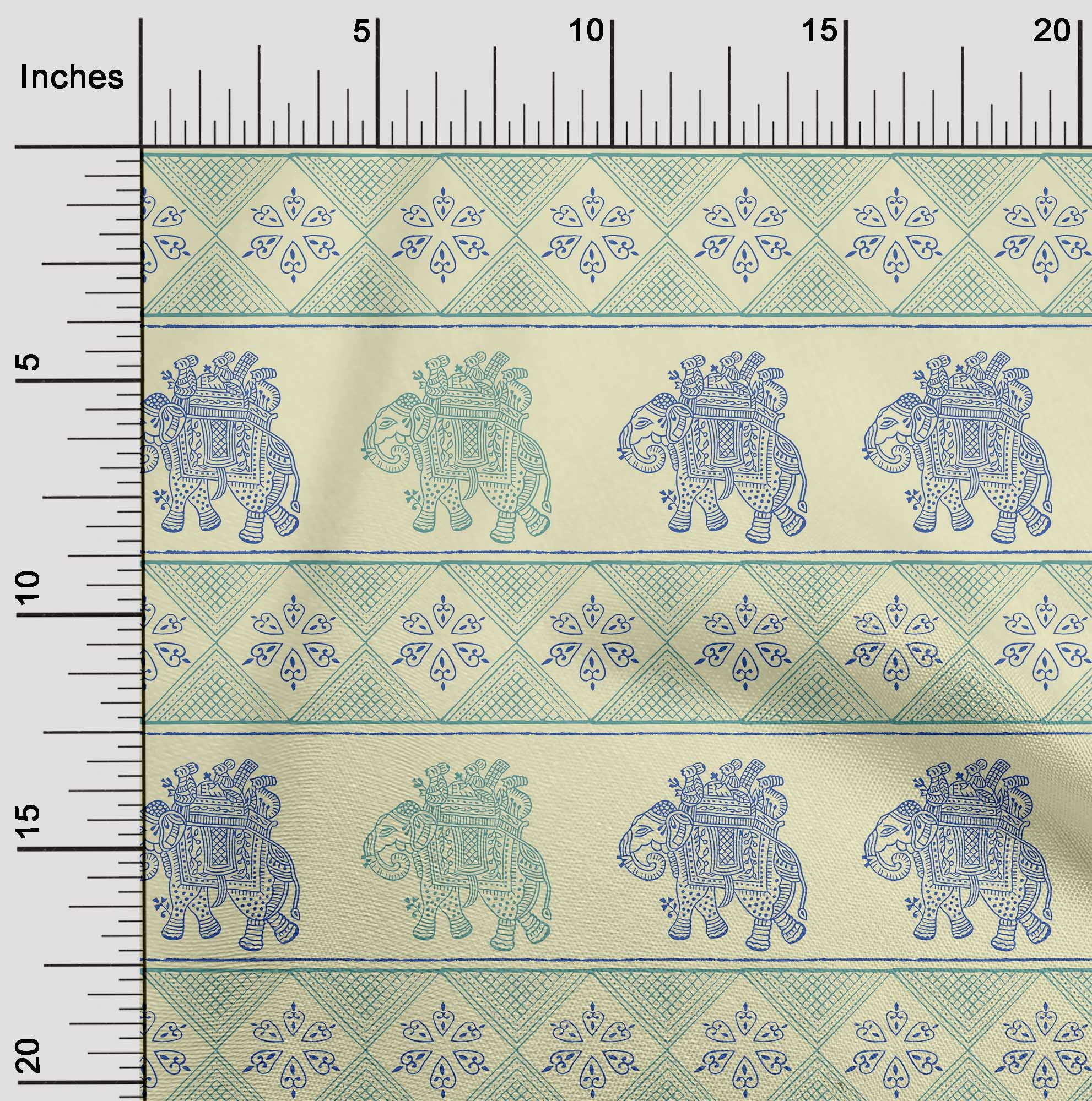 oneOone Viscose Chiffon Fabric Floral & Elephant Block Print Fabric BTY ...