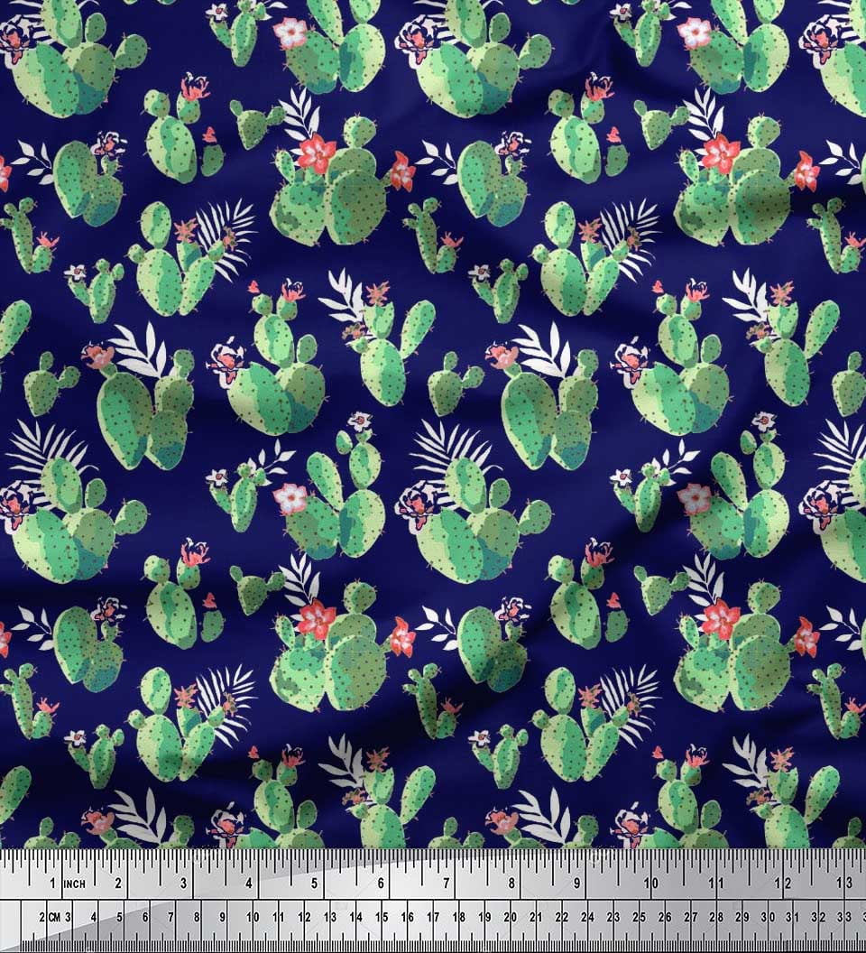 Soimoi Japan Crepe Satin Fabric Floral & Cactus Tree Print Fabric by ...