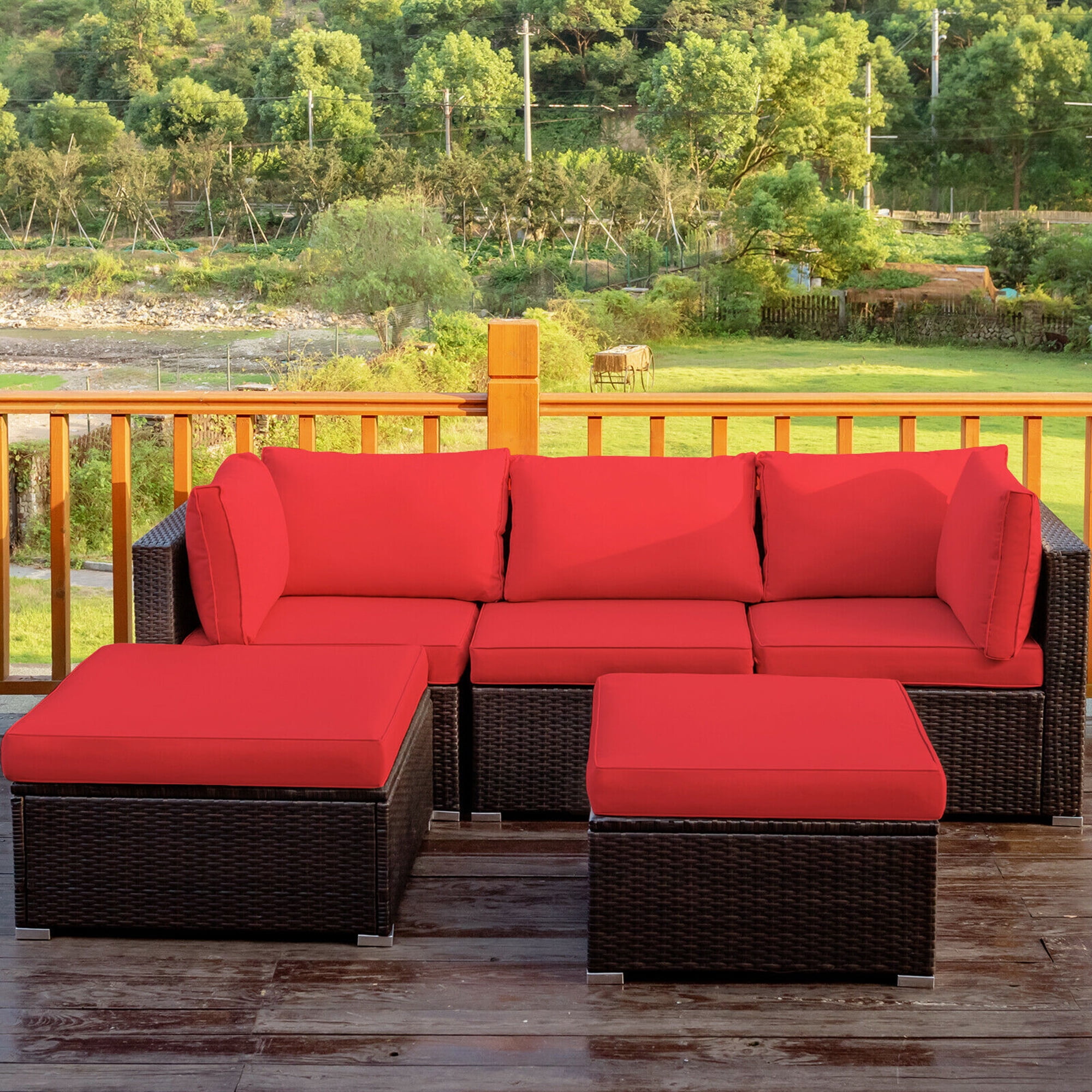 Click here for Gymax 5pcs Rattan Patio Conversation Set Outdoor F... prices