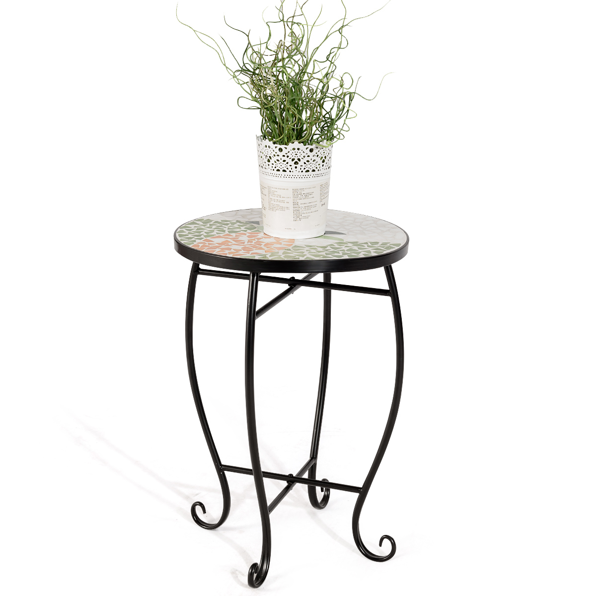 Topbuy Outdoor Plant Stand Top Round Accent Steel Table Garden Yellow ...