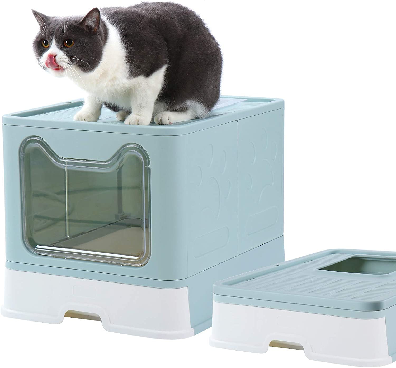 Large Cat Litter Box Foldable Top Entry Litter Box With Lid Easy