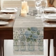 Blue Hydrangea Flowers Burlap Cotton Table Runner 13x60 Inches Long ...