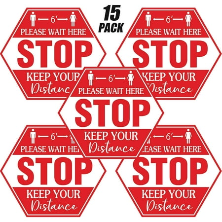 15 Pieces Social Distancing Floor Stickers 11 Inch, Please Wait Here ...