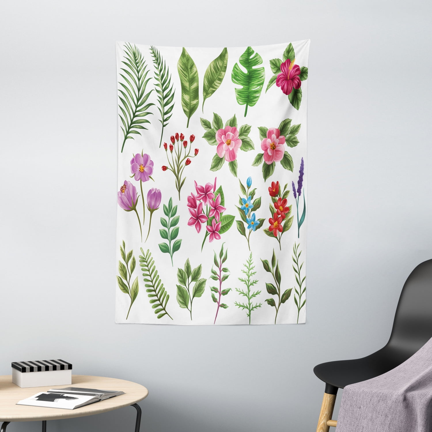 Plant Tapestry, Exotic Flowers and Ferns Botanical Elements Flora ...