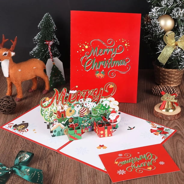 Tarjetas de Felicitación Pop-Up 3D de Feliz Navidad con sobre, tarjeta ...