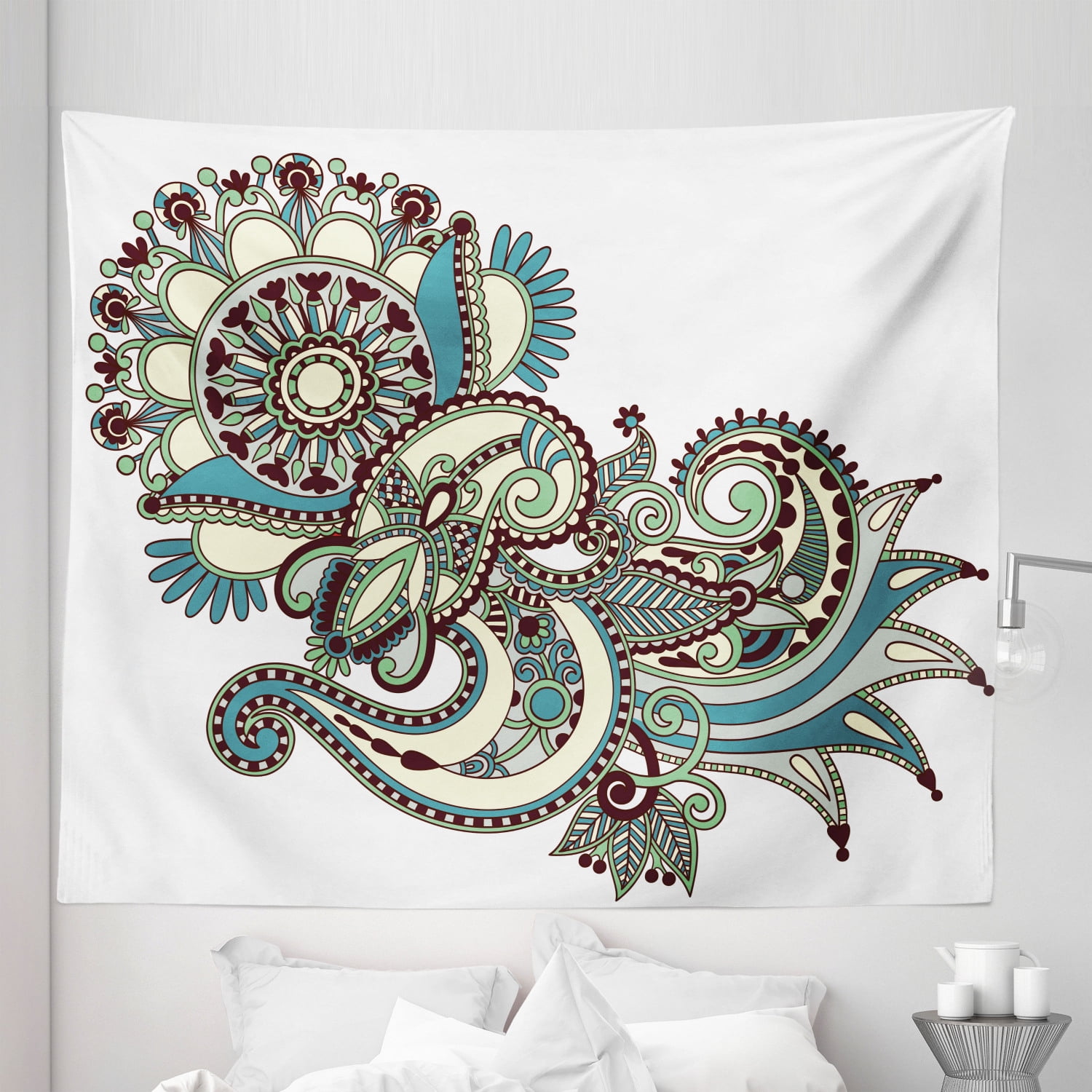 Ethnic Tapestry, Hand Drawn Traditional Flower Arrangement Ornate ...