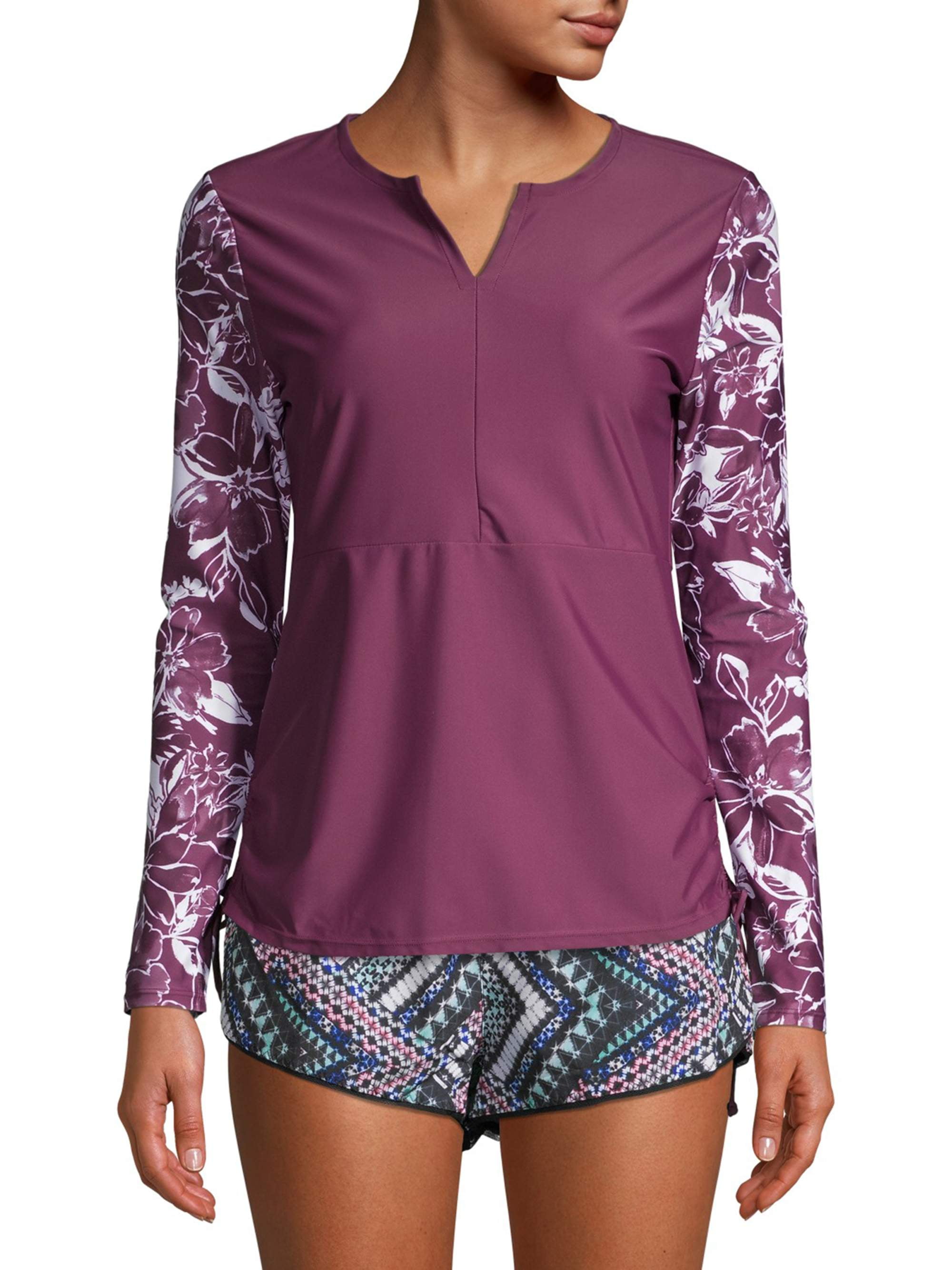 Time and Tru Women's Long Sleeve Rash Guard Swim Cover Up - Walmart.com